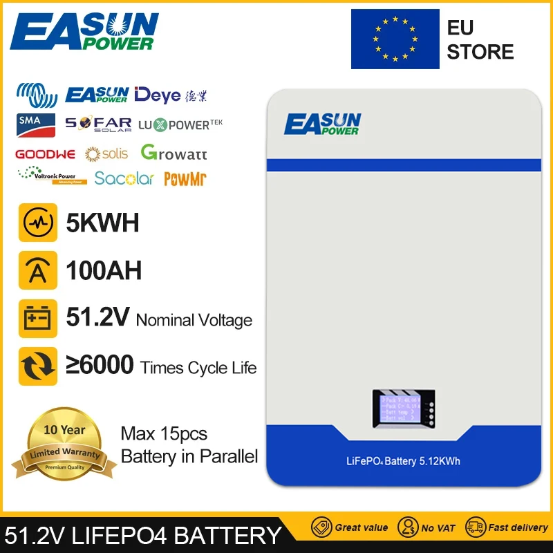 EASUN 48v 51.2v 100Ah 5kwh Lifepo4 Lithium Li-ion Powerwall Battery 16S ...