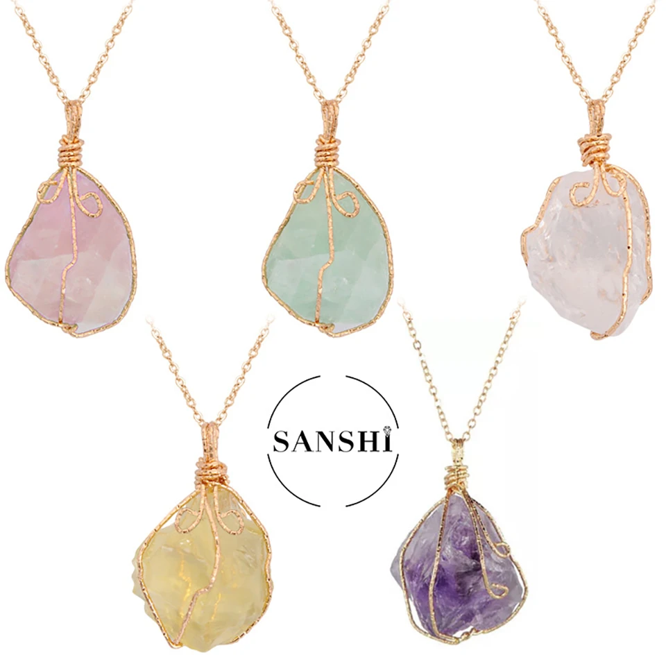 SANSHI-Natural-Stone-Pendant-Irregular-Rough-Quartz-Crystal-Energy ...