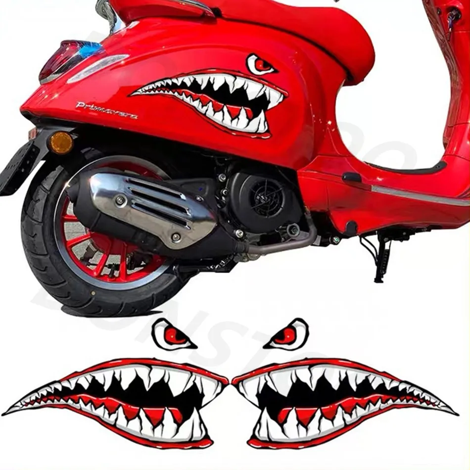 Motorcycle Vespa Gts300 Side Sticker Decal Cartoon Shark Mouth Graphics ...