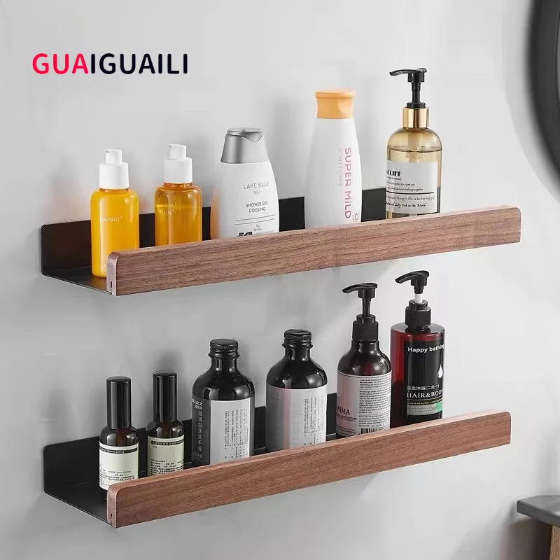 No punch bathroom shelves shelf，storage rack，Wood Shelf Wall-Mounted ...