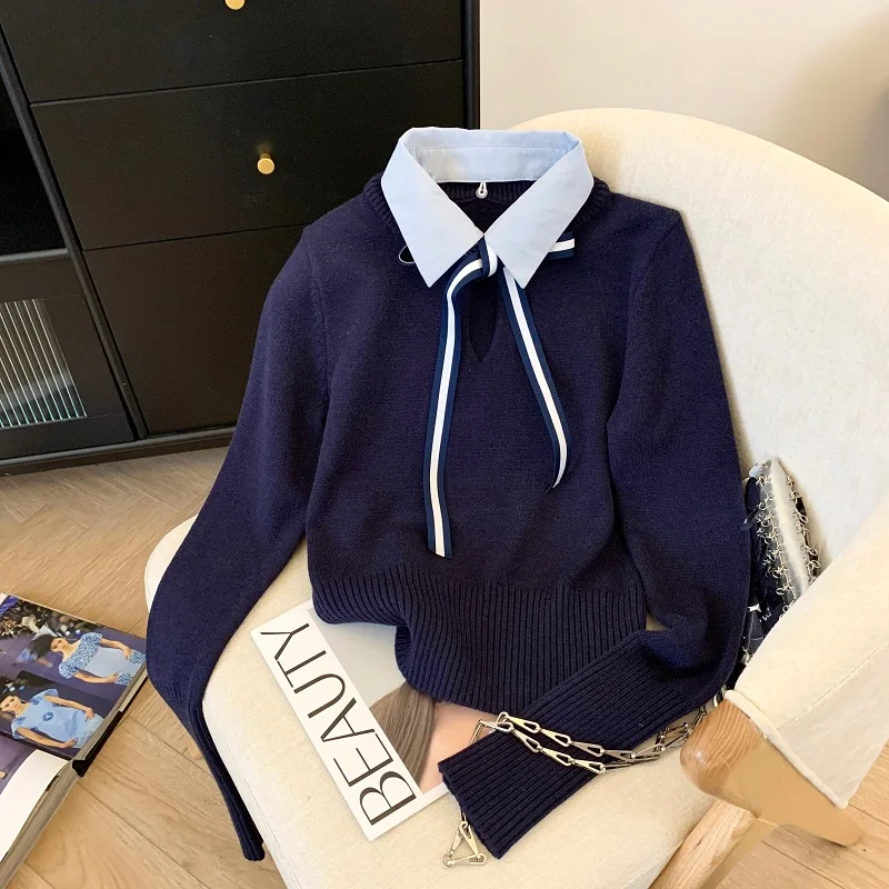 webbing strap sweater women's wool pullover British fashion dress for ...