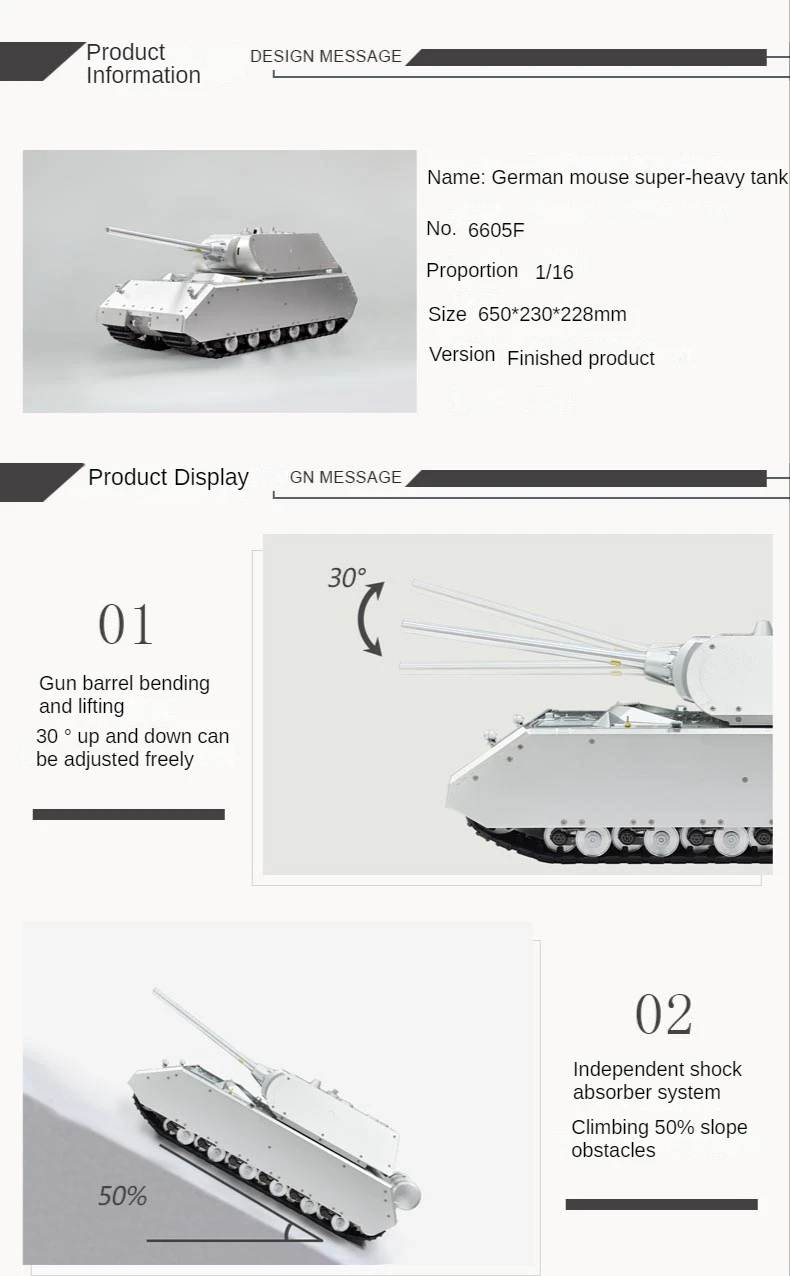 1/16 Rc Tank Model German Rat Super Heavy Battle Tank Metal Tank Model ...