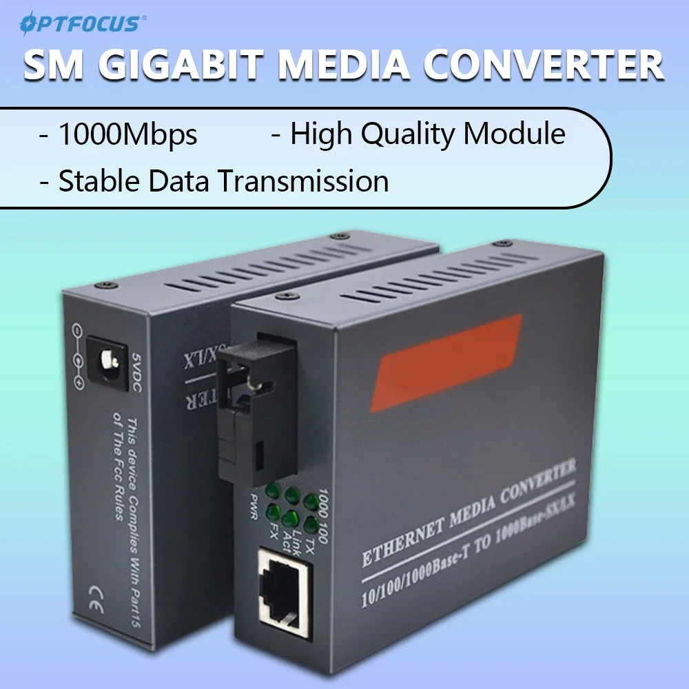 OPTFOCUS Gigabit Fiber Optical Media Converter 1000Mbps SM Transceiver ...