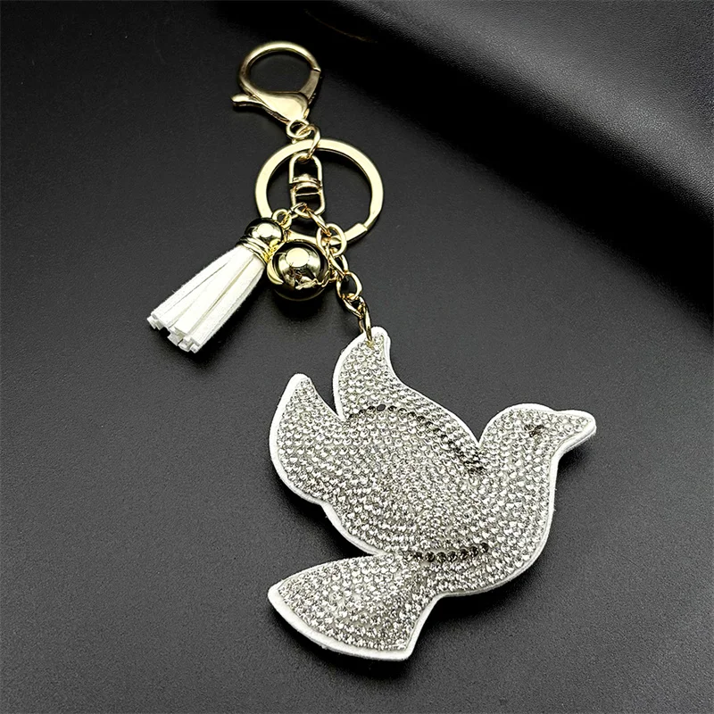Peace Dove White Pigeon Keychain For Women Men Full Shine Rhinestone ...