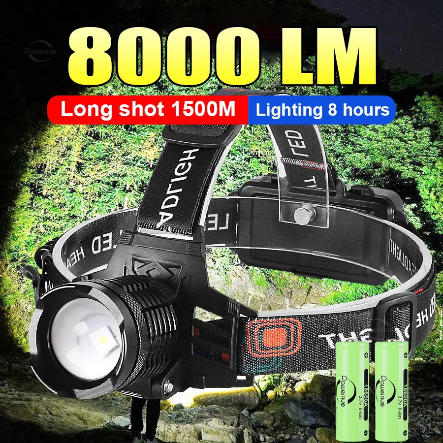 8000LM-Powerful-LED-Headlamp-Headlight-White-Laser-Rechargeable-Head ...