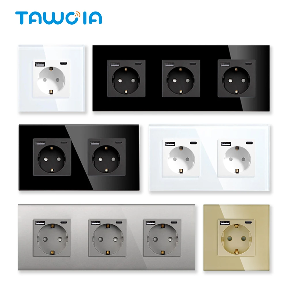 TAWOIA-EU-Sockets-Power-Socket-Crystal-16A-USB-Outlet-Type-C-Triple ...