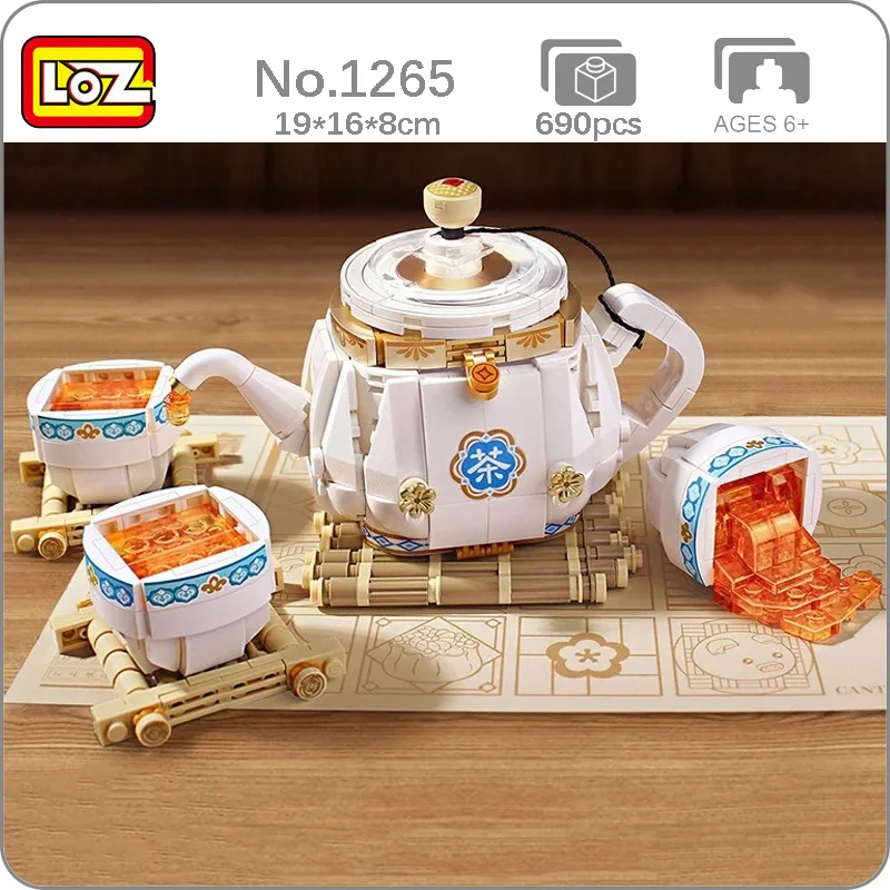LOZ 1265 Morning Tea Dim Sum Tie Guanyin Drink Teapot Teacup Food Model ...