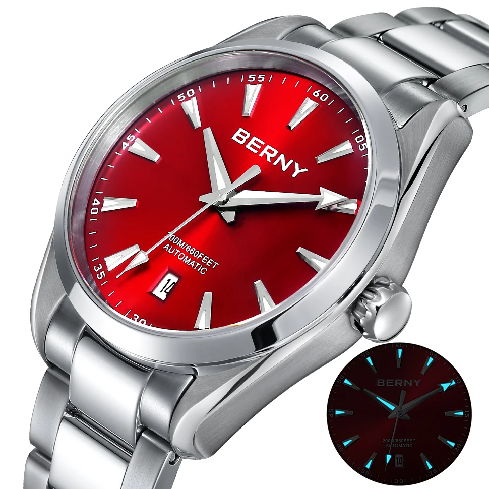 BERNY Reloj de pulsera automático PT5000 para hombre, cronógrafo mecánico de acero inoxidable ...