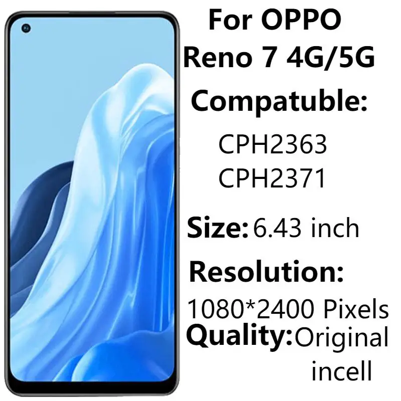 6-43-AMOLED-For-OPPO-Reno7-4G-CPH2363-LCD-Display-With-Frame-For-OPPO ...