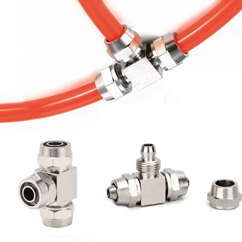 KPE T-type 3-way Variable Diameter Brass Nickel Plated Pneumatic Air ...