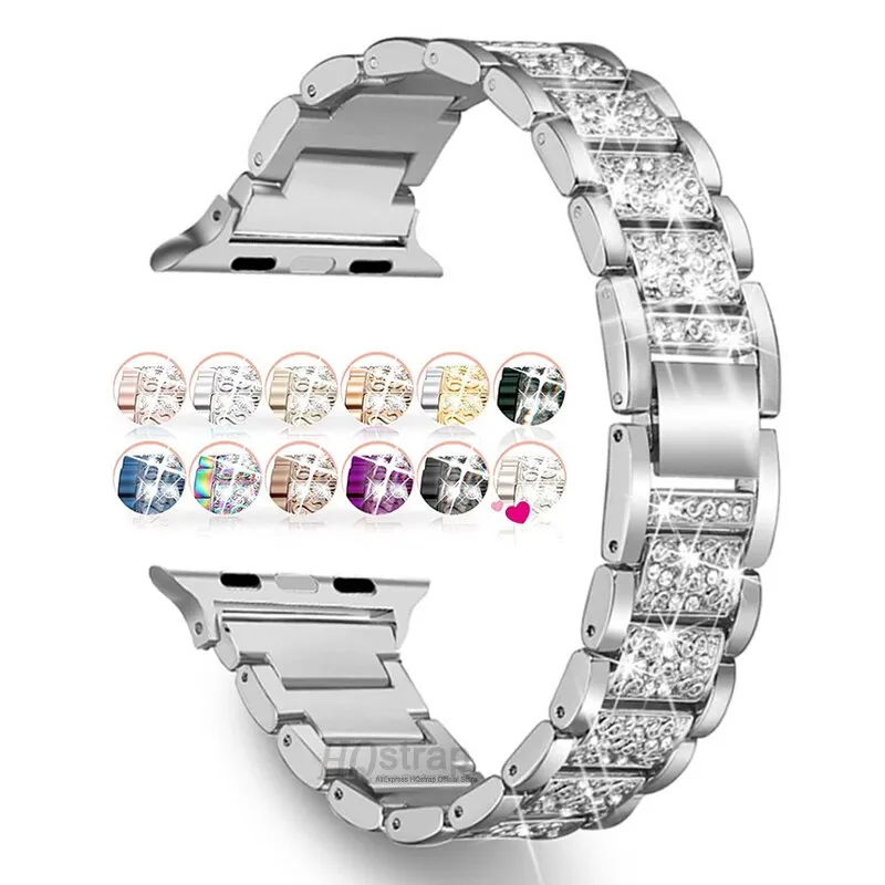 Diamond-Bling-Strap-For-Apple-Watch-Band-40mm-45mm-44mm-41mm-42mm-38mm ...