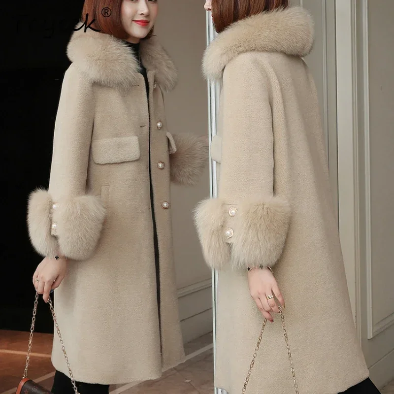 Tcyeek-Real-Wool-Jacket-Mid-length-Sheep-Shearling-Coat-Ladies-Winter ...