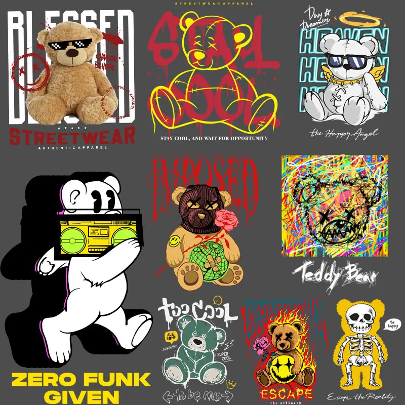 Cool Bear Patch Iron on Heat Press Teddy Bear Thermal Stickers Cartoon ...