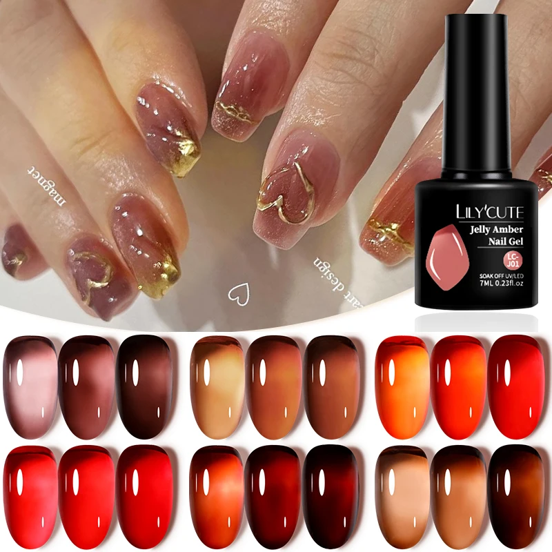 LILYCUTE-Jelly-Amber-Gel-Nagellack-Nude-Milchig-Wei-Farbe-Sommer-Transparent-Manik-re-Semi ...