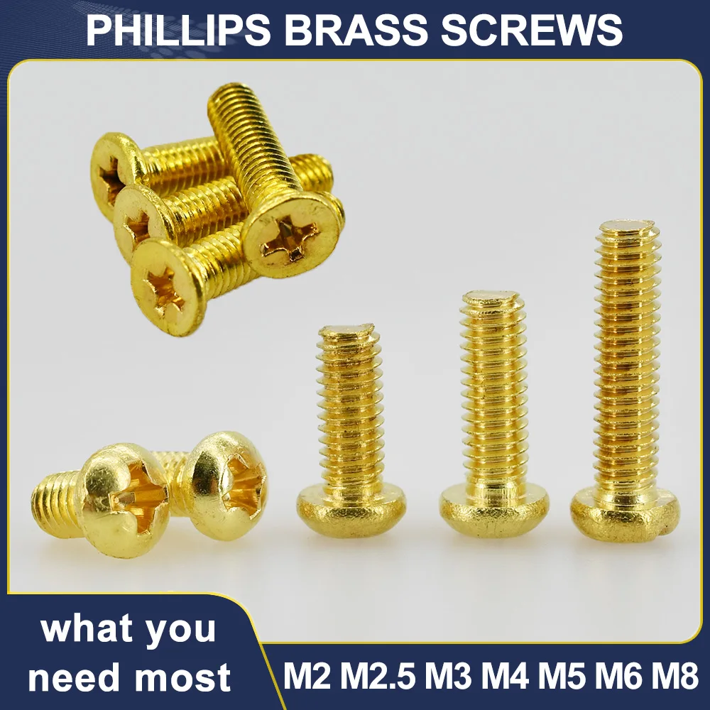 M2 M2.5 M3 M4 M5 M6 M8 Brass Cross Head Phillips Bolt Metric Threaded ...