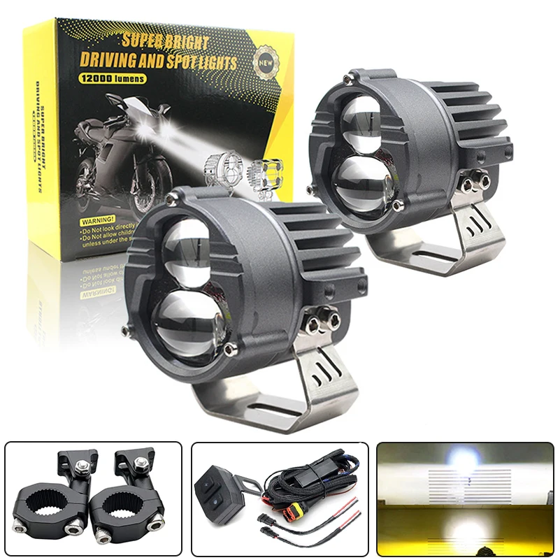 2PCS-Motorcycle-Laser-Headlight-High-Beam-White-24000Lm-Yellow-For-Car ...