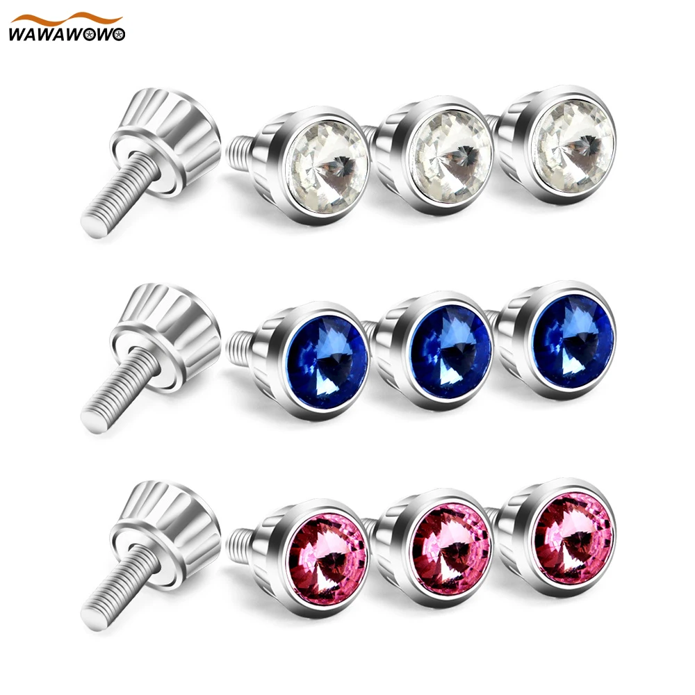 4Pcs/Set License Plate Frame Screws Bolts Crystal Rhinestone Metal ...