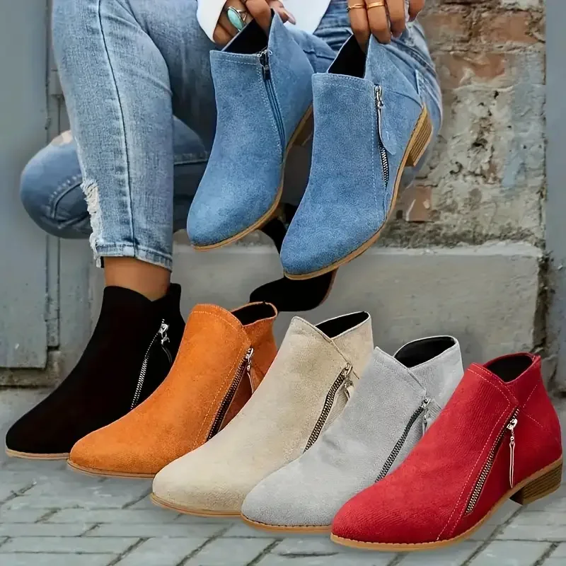 Women Boots Autumn/winter Side Ankle Boots Female Low Heel Low Tube ...