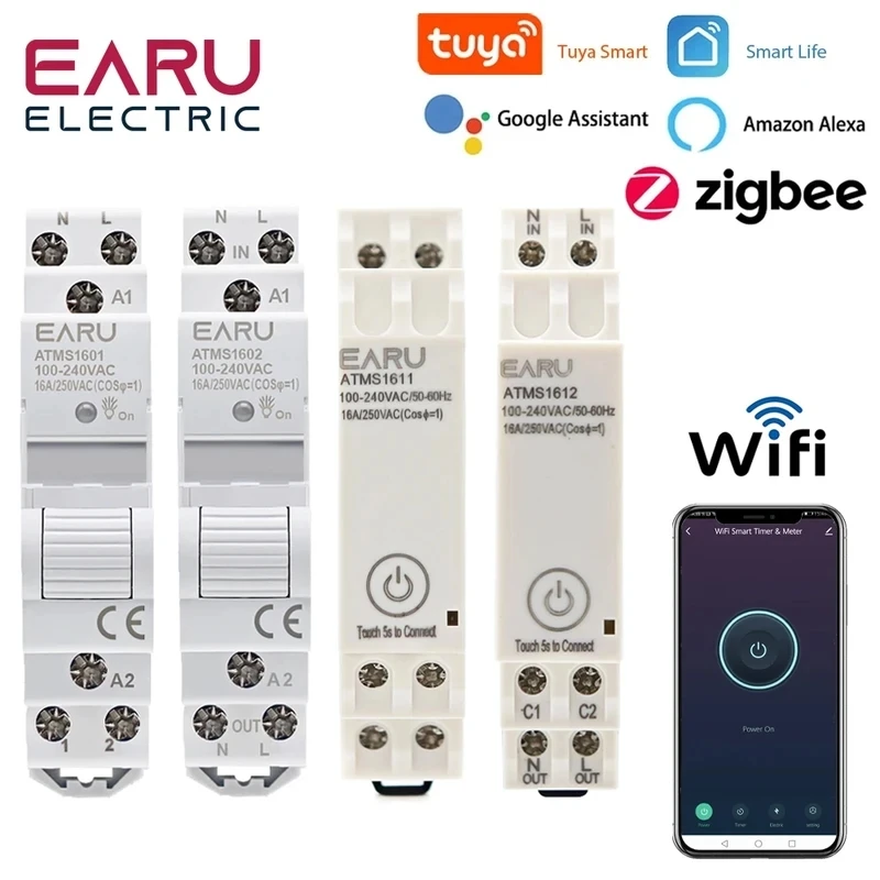 AC-110V-220V-16A-Din-Rail-WIFI-Zigbee-Smart-Timer-Relay-Switch-Circuit ...