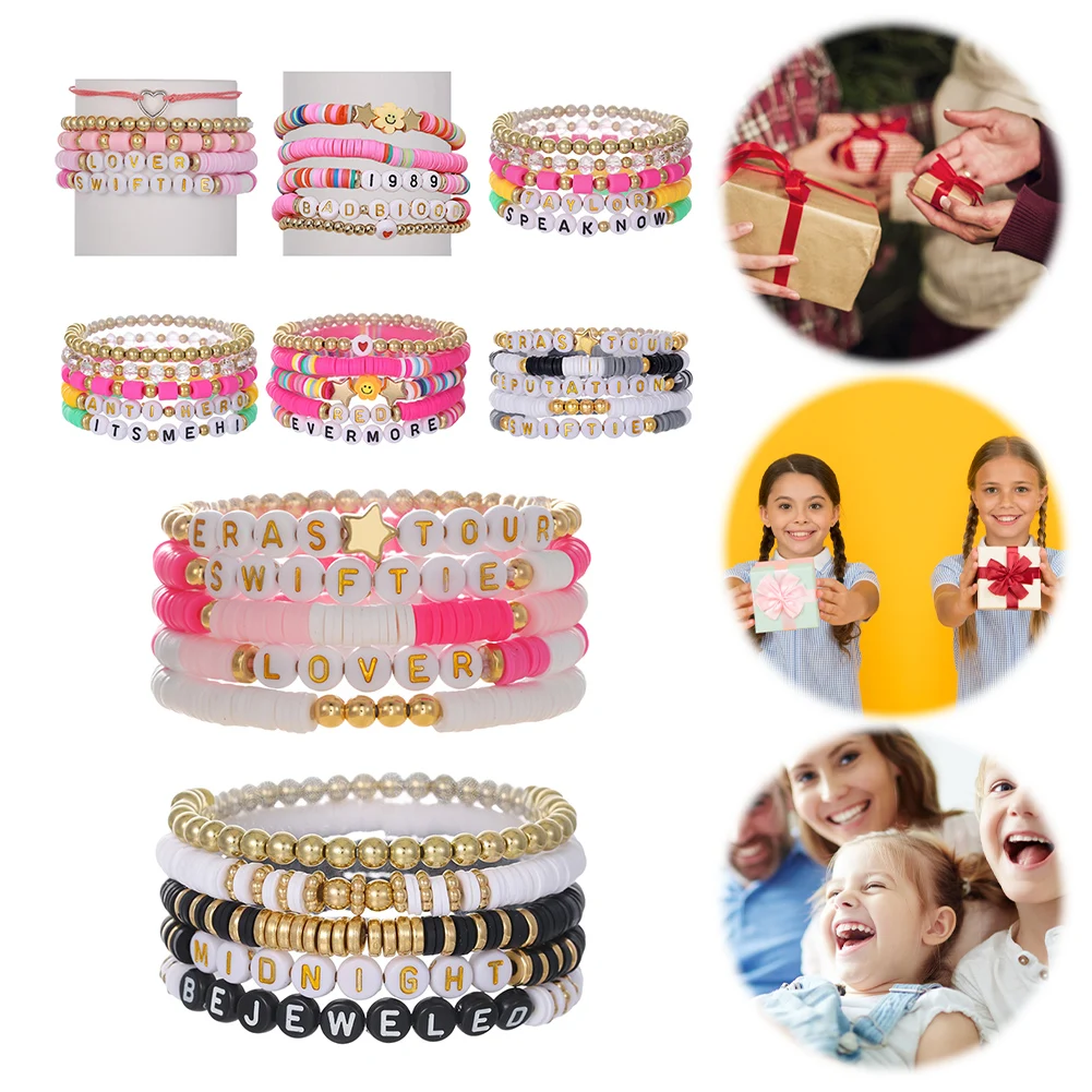 5 Pcs Colorful Friendship Bracelets with Clay Bead for Taylor Fans ...