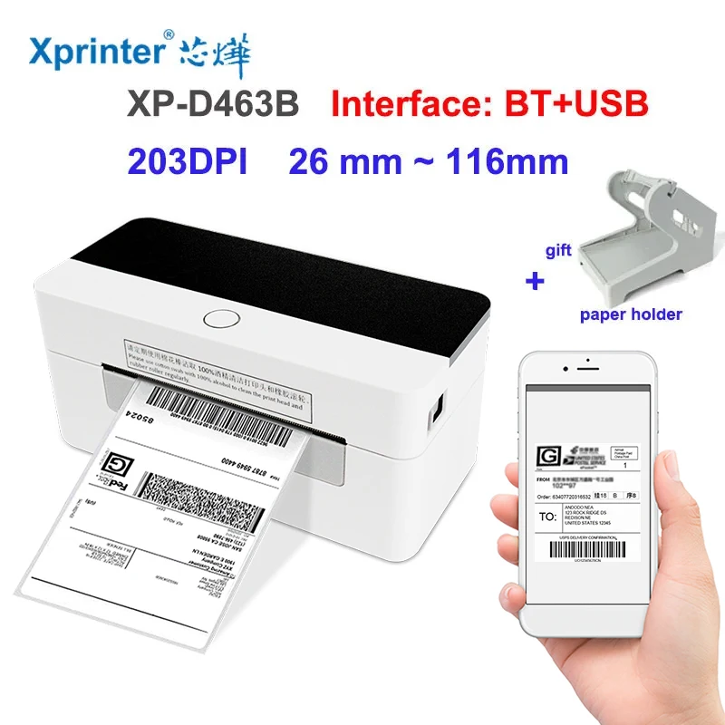 463B-Thermal-Label-Printer-100-100-150-Bluetooth-Shipping-Express-Barcode-Printer-Label-Holder ...