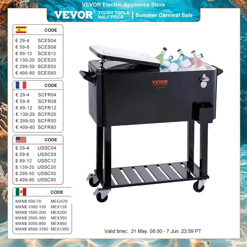 VEVOR-80-Quart-Rolling-Ice-Chest-Cooler-Cart-Portable-Bar-Drink-Cooler ...