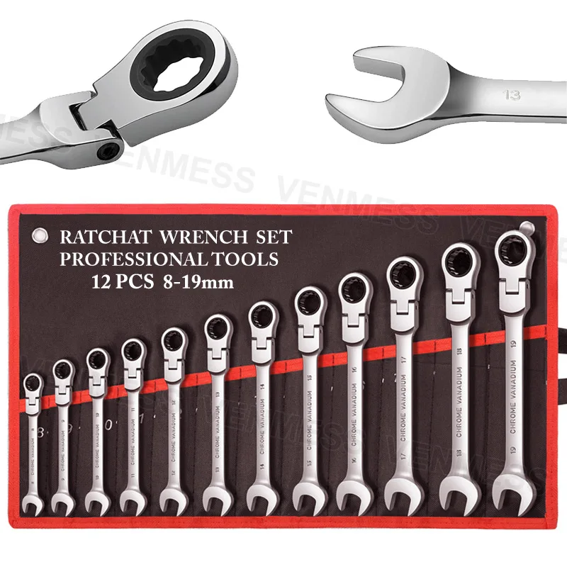 Flex-Head-Ratcheting-Combina-o-Wrench-Set-72-Tooth-Spanner-Gear-Ring ...