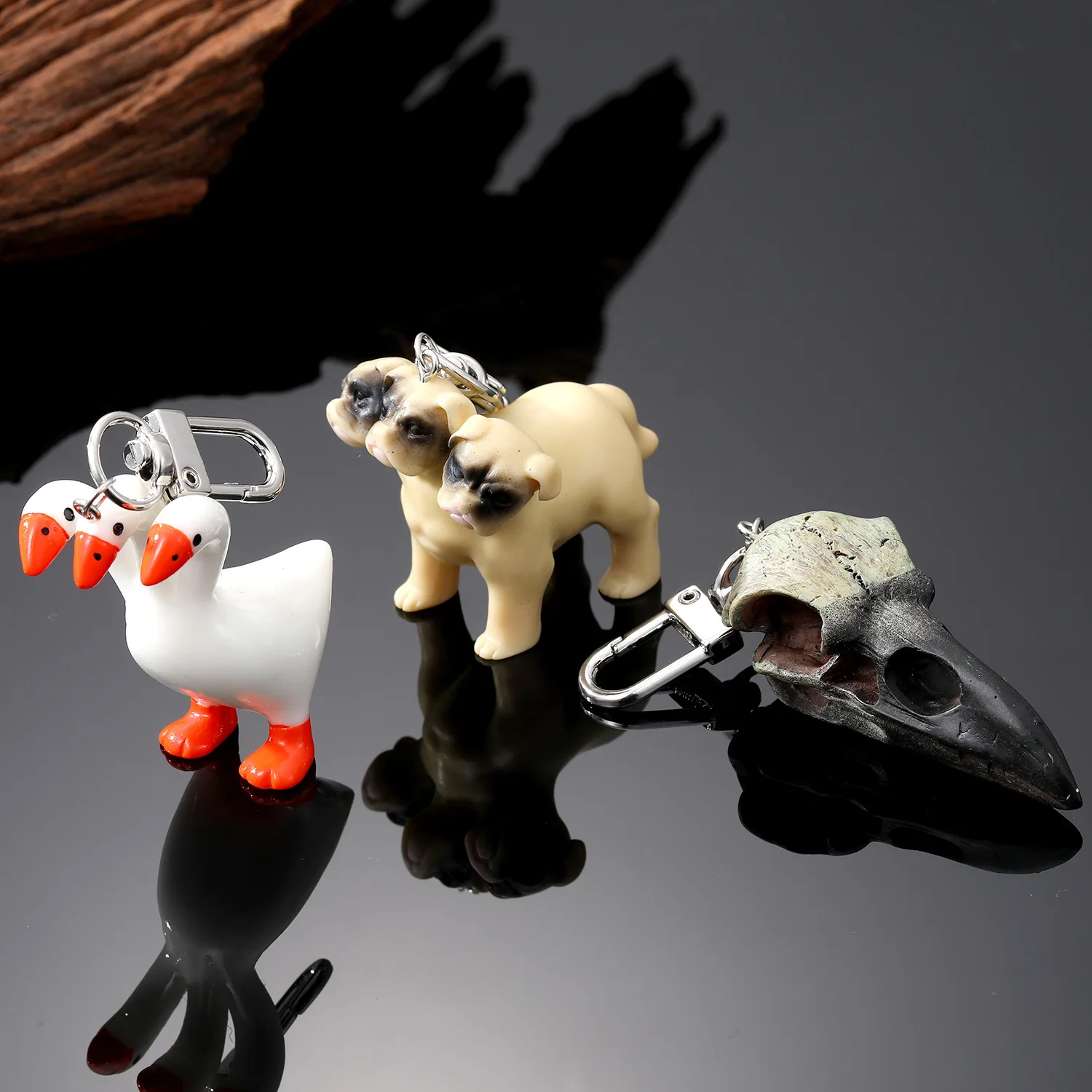 Resin-Three-Headed-Goose-Duck-Keychain-Simulated-Animal-Three-Headed ...