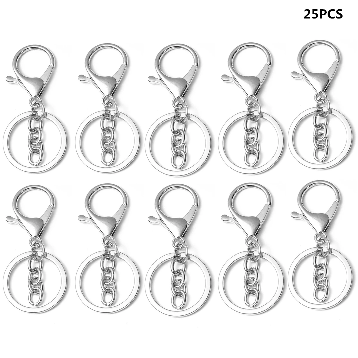 25PCS-Metal-lobster-clasp-with-chain-swivel-spring-hook-with-key-ring ...