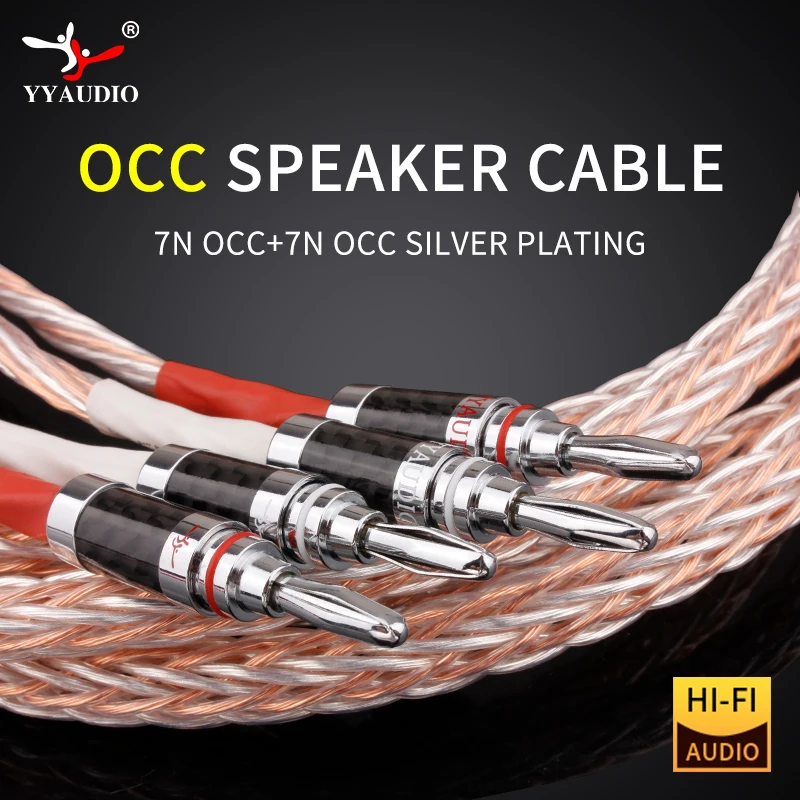 단결정 구리 OCC 오디오 스피커 케이블, HiFi 증폭기 스피커 케이블, 바나나 플러그, Hi Fi 시스템용 Y 플러그 ...