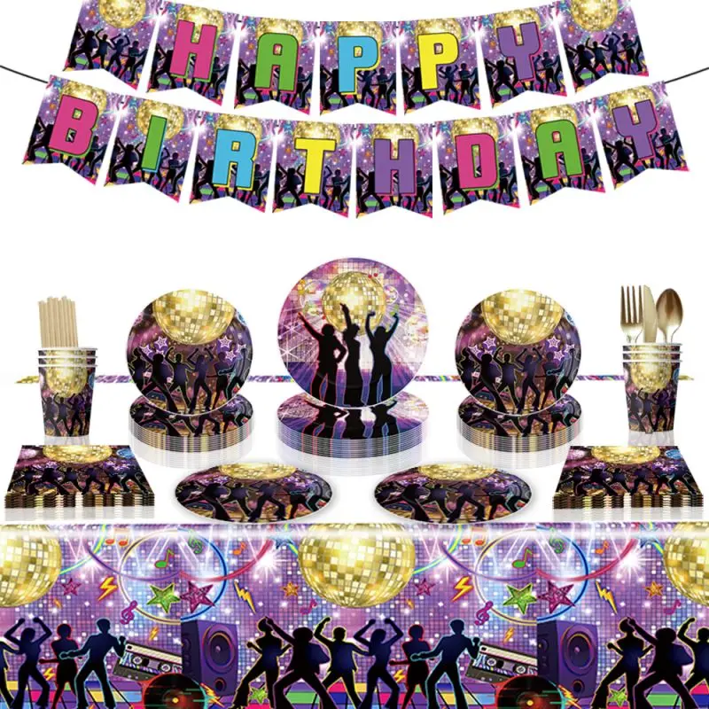70s 80s Disco Theme Party Tableware Disco Roller Ball Plates Napkins ...
