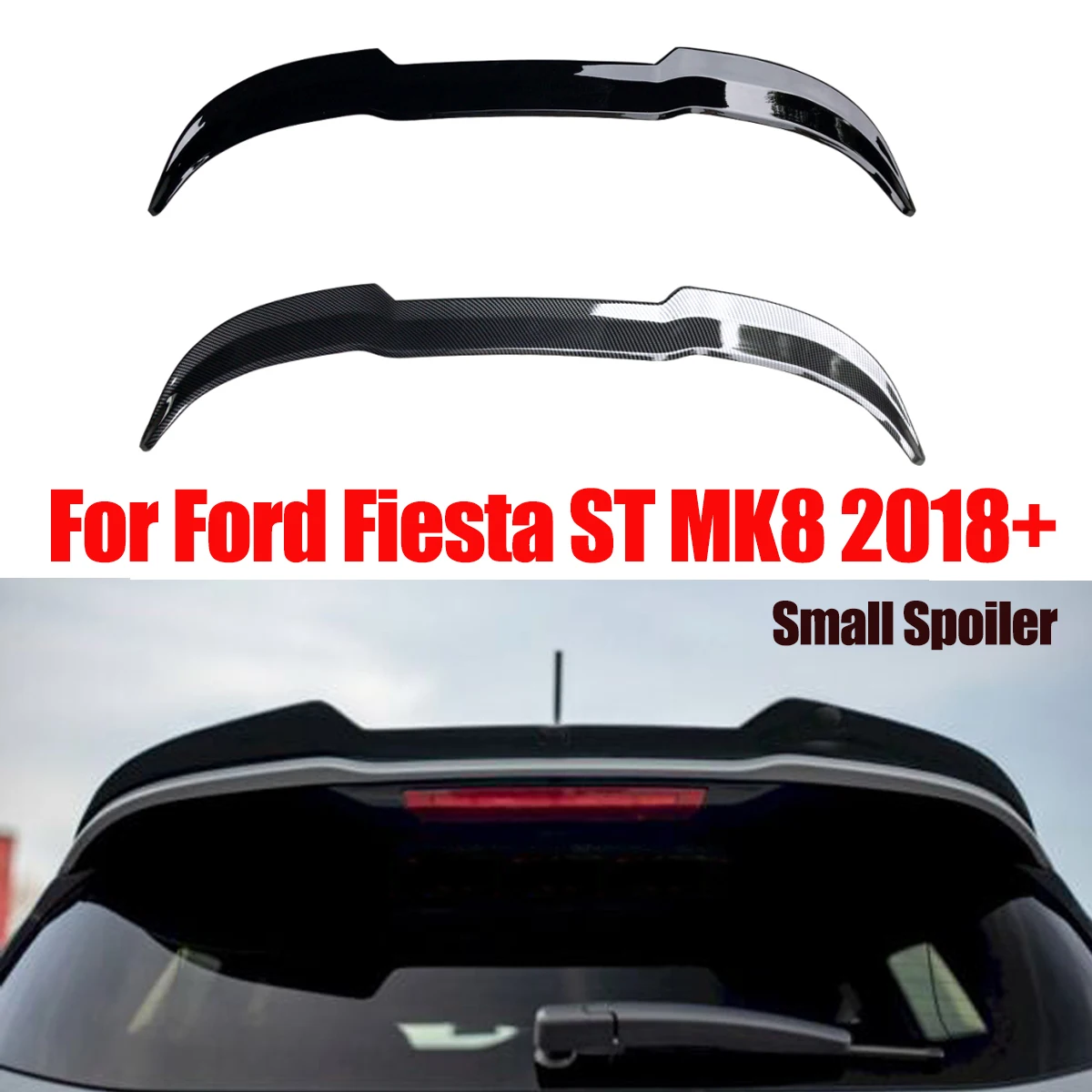 Glossy-Black-Carbon-Fiber-ST-REAR-SPOILER-EXTENSION-CAP-WING-FOR-FORD ...