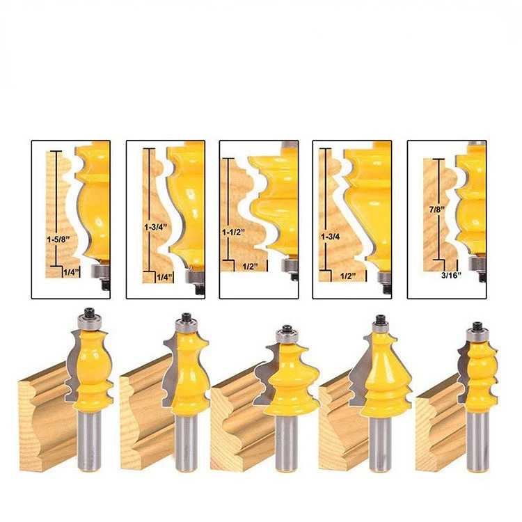 5 Bit Casing & Base Molding Router Bit Set 1/2" Shank Line knife ...