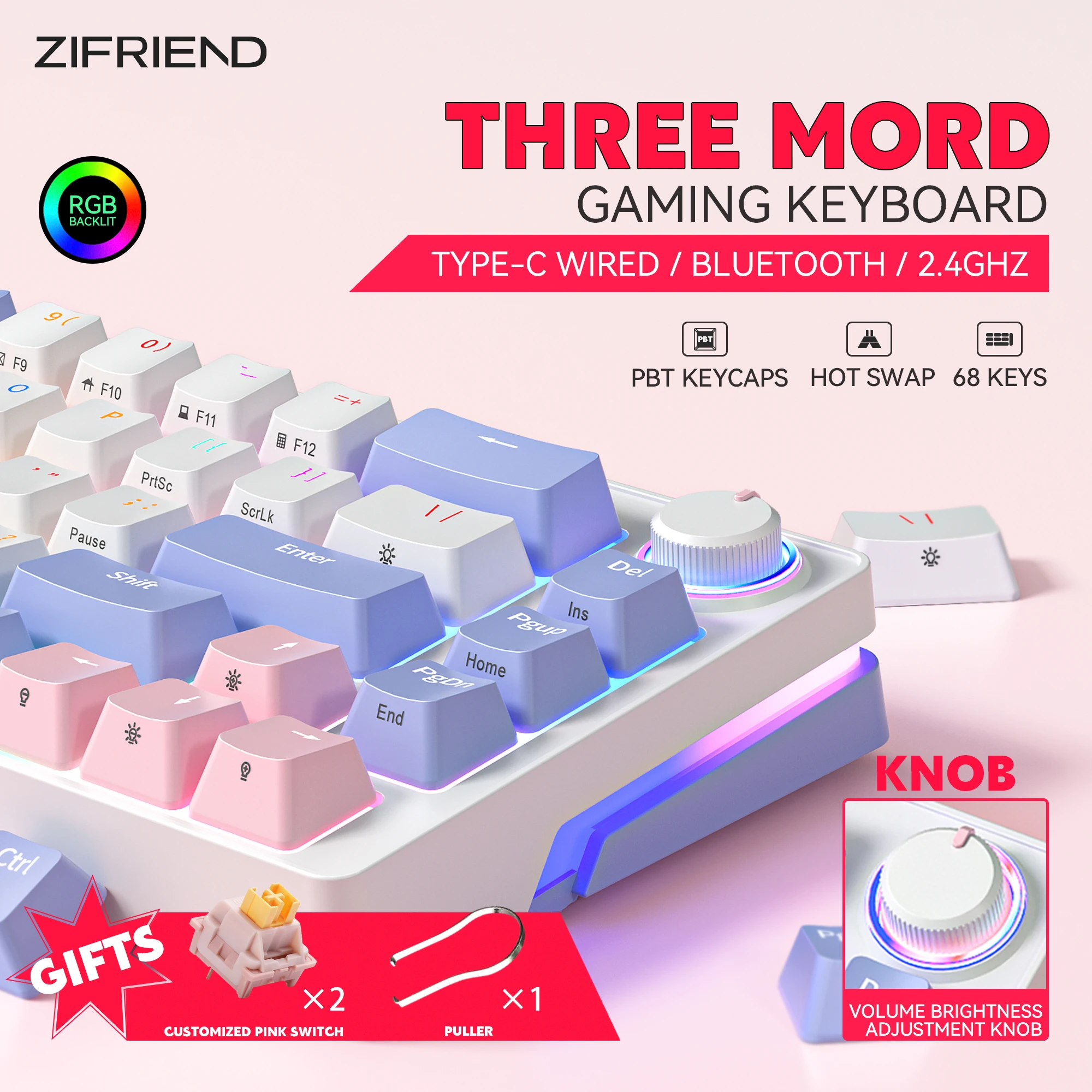 ZIFRIEND-65-Mechanical-Keyboard-68-Keys-Wired-Wireless-Buletooth-2-4G ...