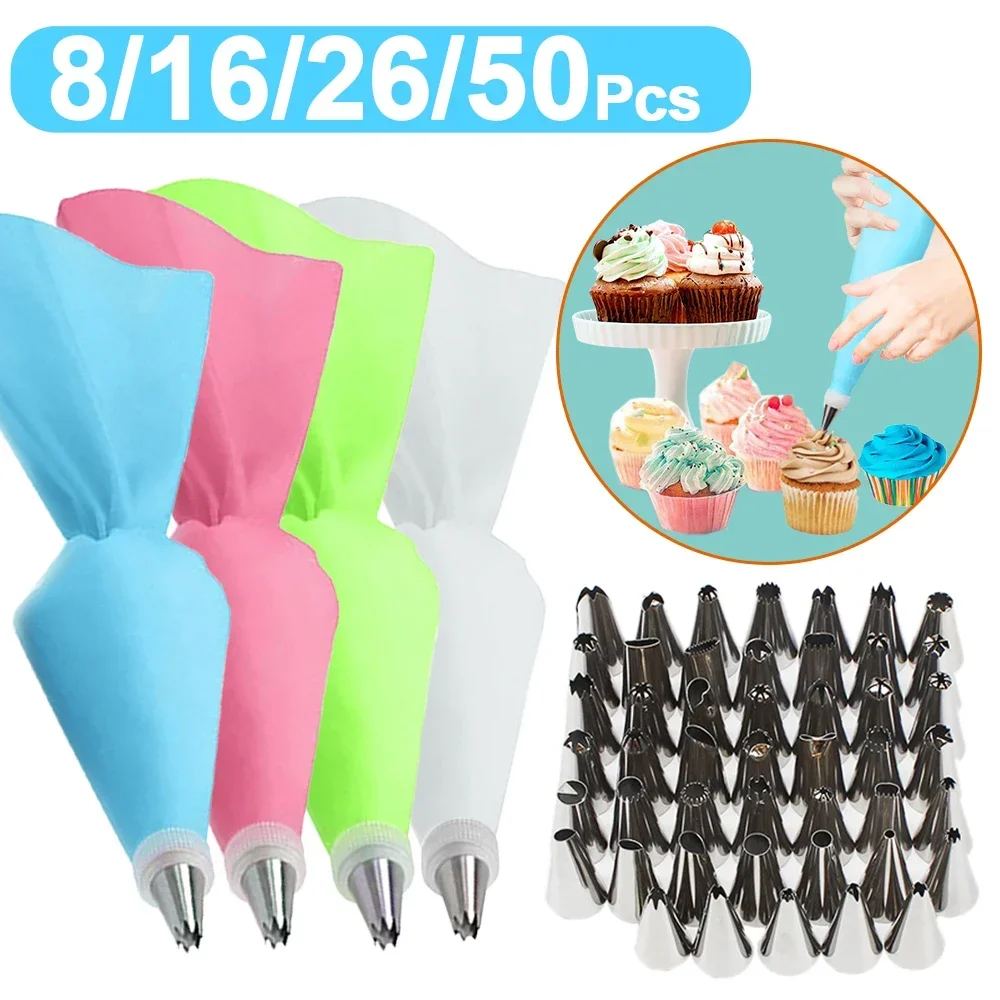 8pcs Silicone Pastry Bag Tips Kitchen DIY Cake Icing Piping Cream ...