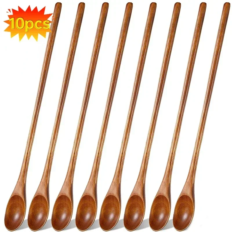 10-1PCS-Kitchen-Long-Handle-Wooden-Spoon-Honey-Teaspoon-Soup-Spoon ...
