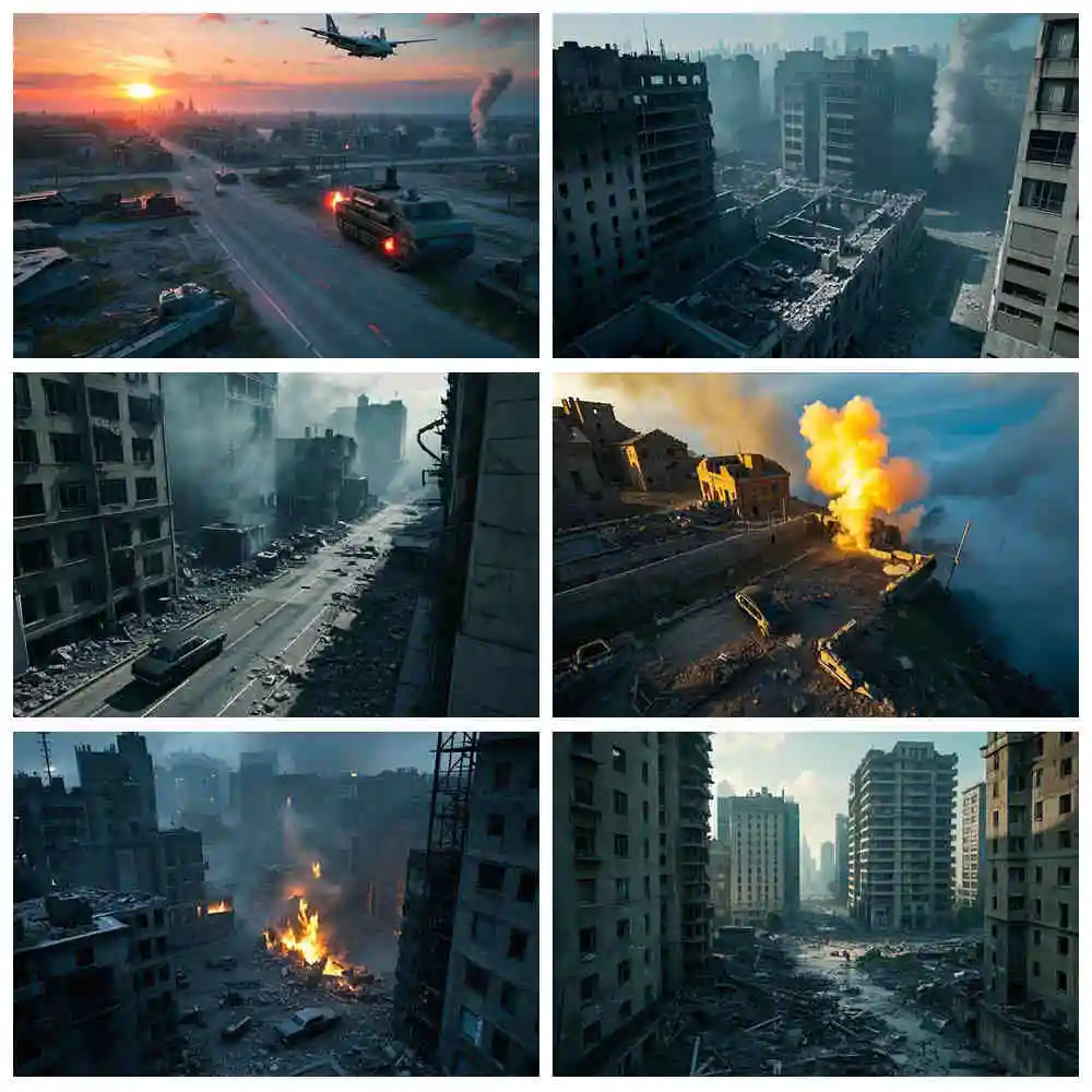 Destroyed City Backdrop Ruins Disaster Scene Theme Photography ...