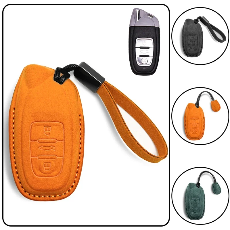 Suede Leather Car Smart Remote Key Fob Case Cover Holder Bag With ...