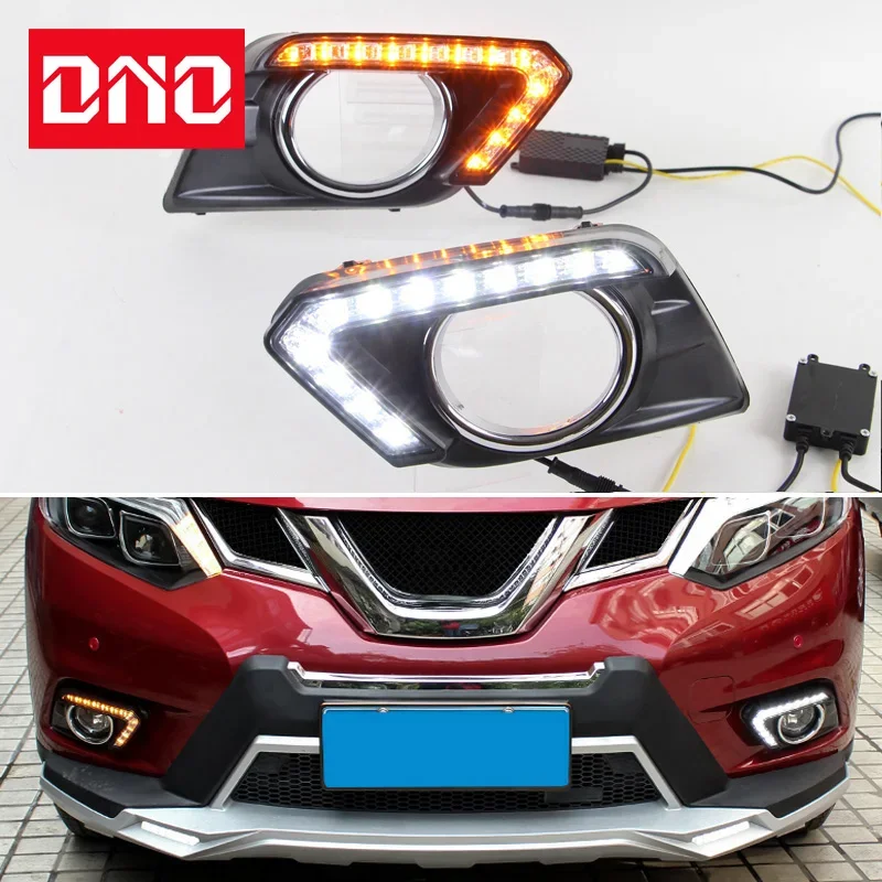 Car-LED-DRL-Daylights-For-Nissan-X-trail-T32-2014-2016-Yellow-Turn ...