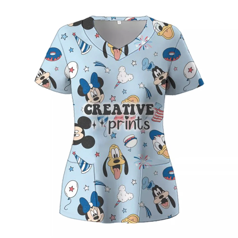 Christmas-Mickey-Mouse-Print-Scrub-Top-5xl-Uniform-Short-Sleeve-Doctor ...