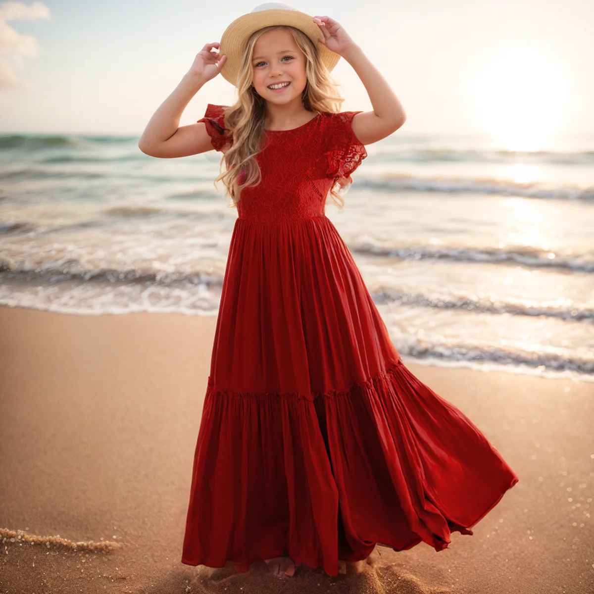 New-Summer-Girls-Lace-Flower-Floor-Long-Dress-Baby-Kids-Evening-Party ...