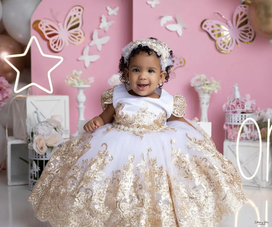 Ball Gown Flower Girl Dresses Photo Shoot Pearls Kid Birthday Party ...