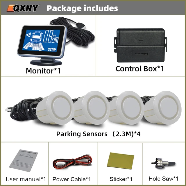 QXNY Backup Radar Reverse 4 Parking Sensors System for Car Auto Vehicle ...