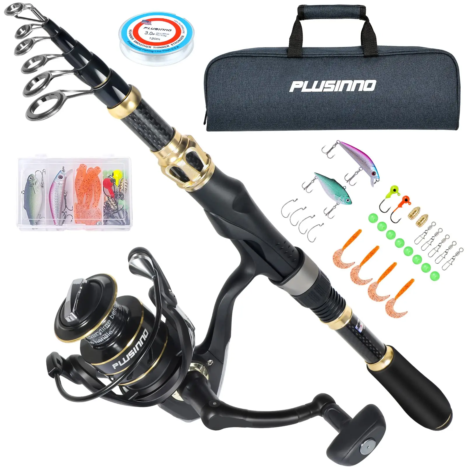 PLUSINNO-Fishing-Rod-and-Reel-Combos-Carbon-Fiber-Telescopic-Fishing ...