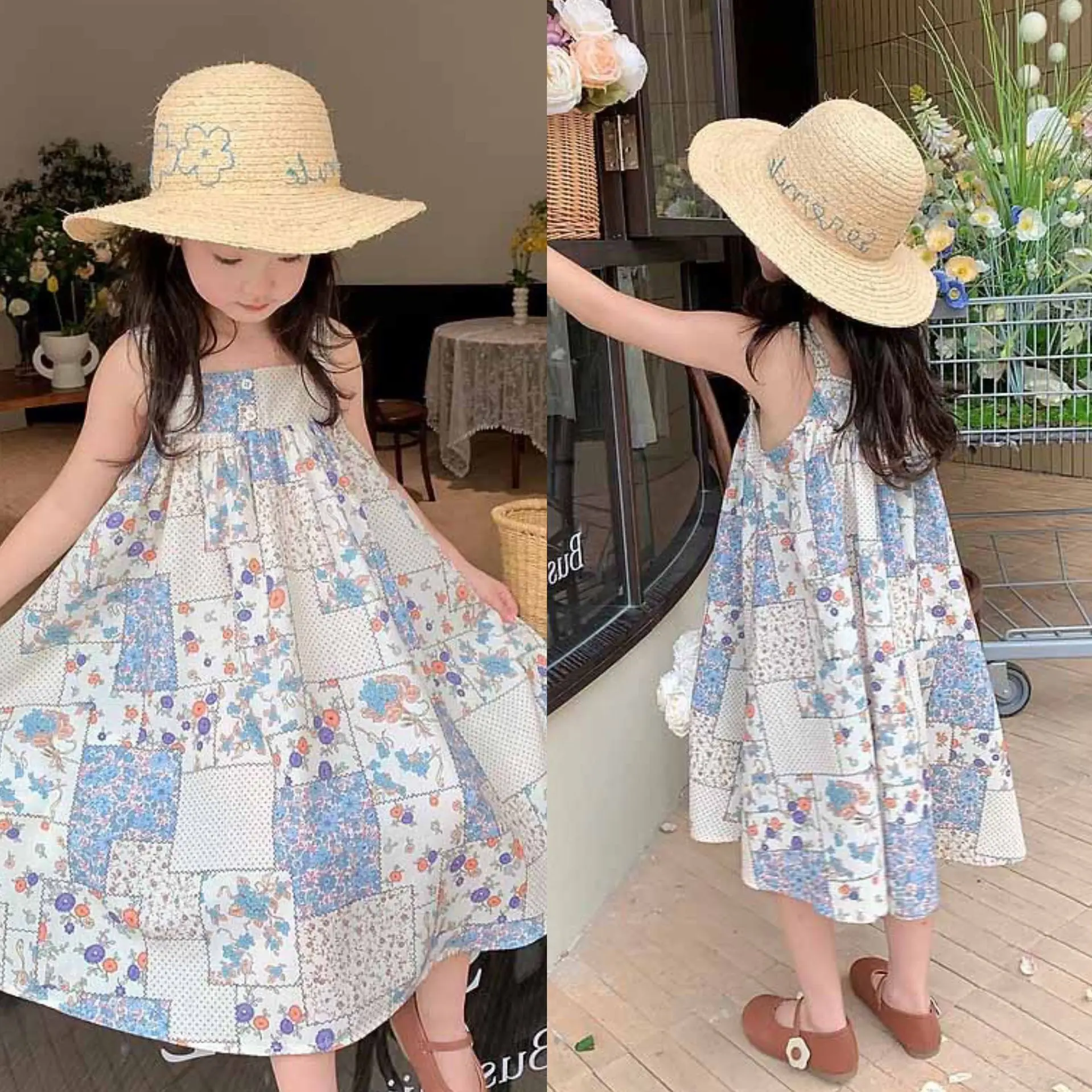 Summer-Girls-Strap-Dress-Plaid-Flower-New-Casual-Dress-Sweet-Long ...