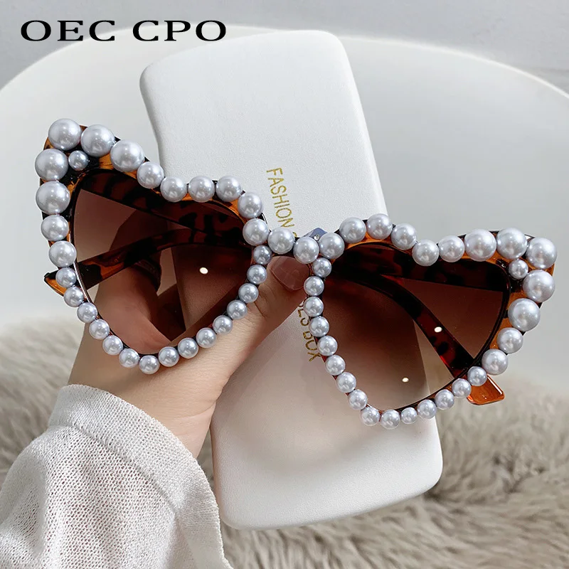 Pearl Heart Shaped Diamonds Sunglasses Women Luxury Brand Trends Punk Sun Glasses Female Fashion Rhinestone Shades Eyewear UV400