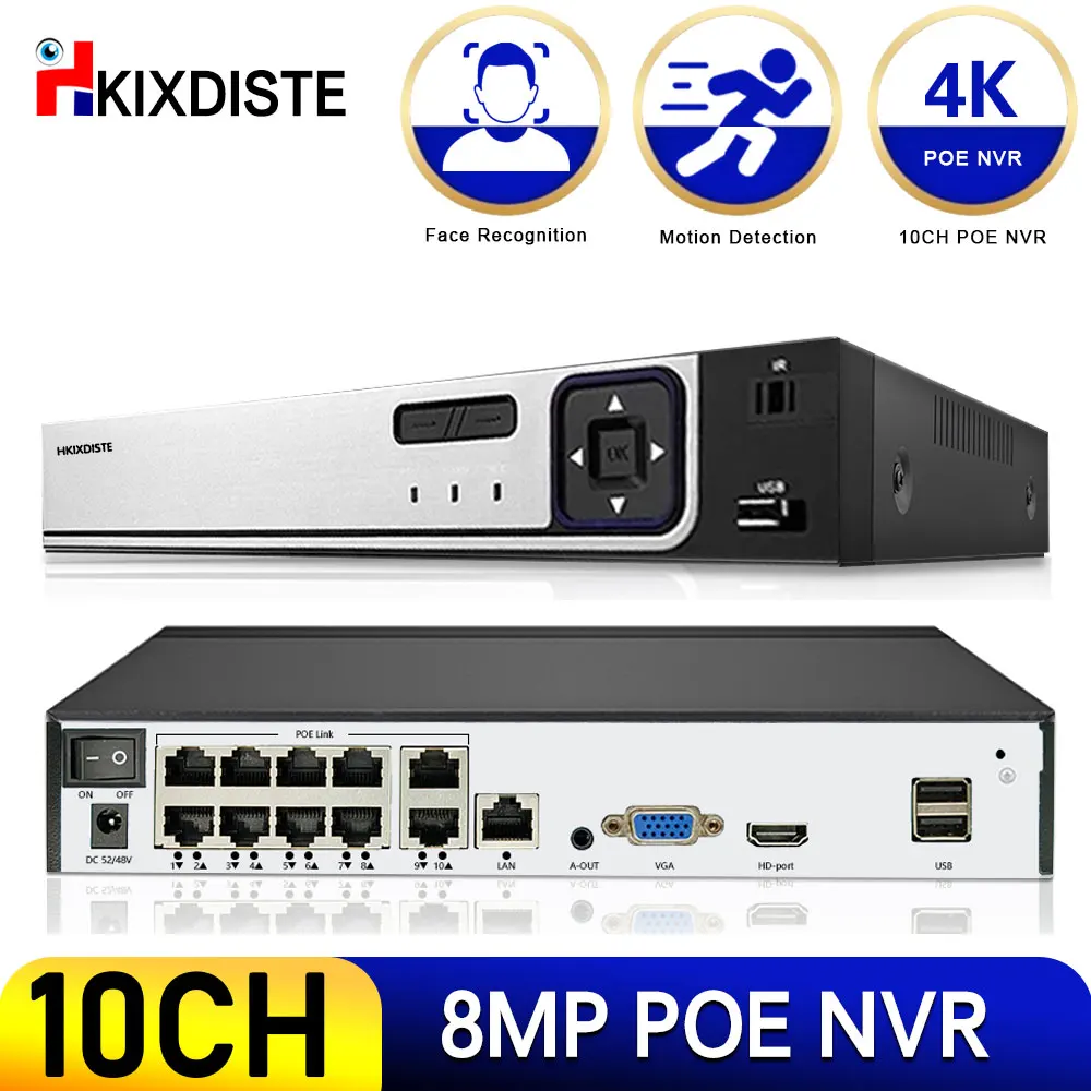 10Ch-POE-NVR-H-265-Xmeye-4K-8Channel-Video-Recorder-With-Face-Detect ...