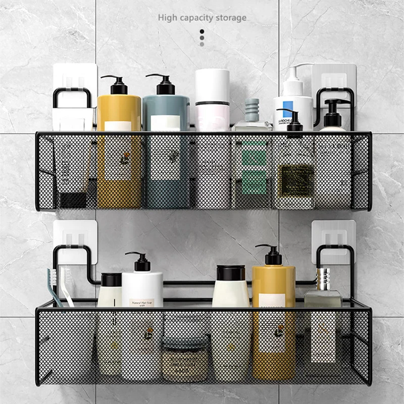 Black-Wall-mounted-Bathroom-Shelf-Shower-Shampoo-Rack-Toilet ...