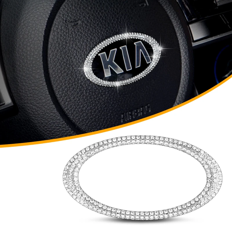 Crystal-Diamond-Car-Steering-Wheel-Emblem-Sticker-For-Kia-K2-K3-K5-KX ...
