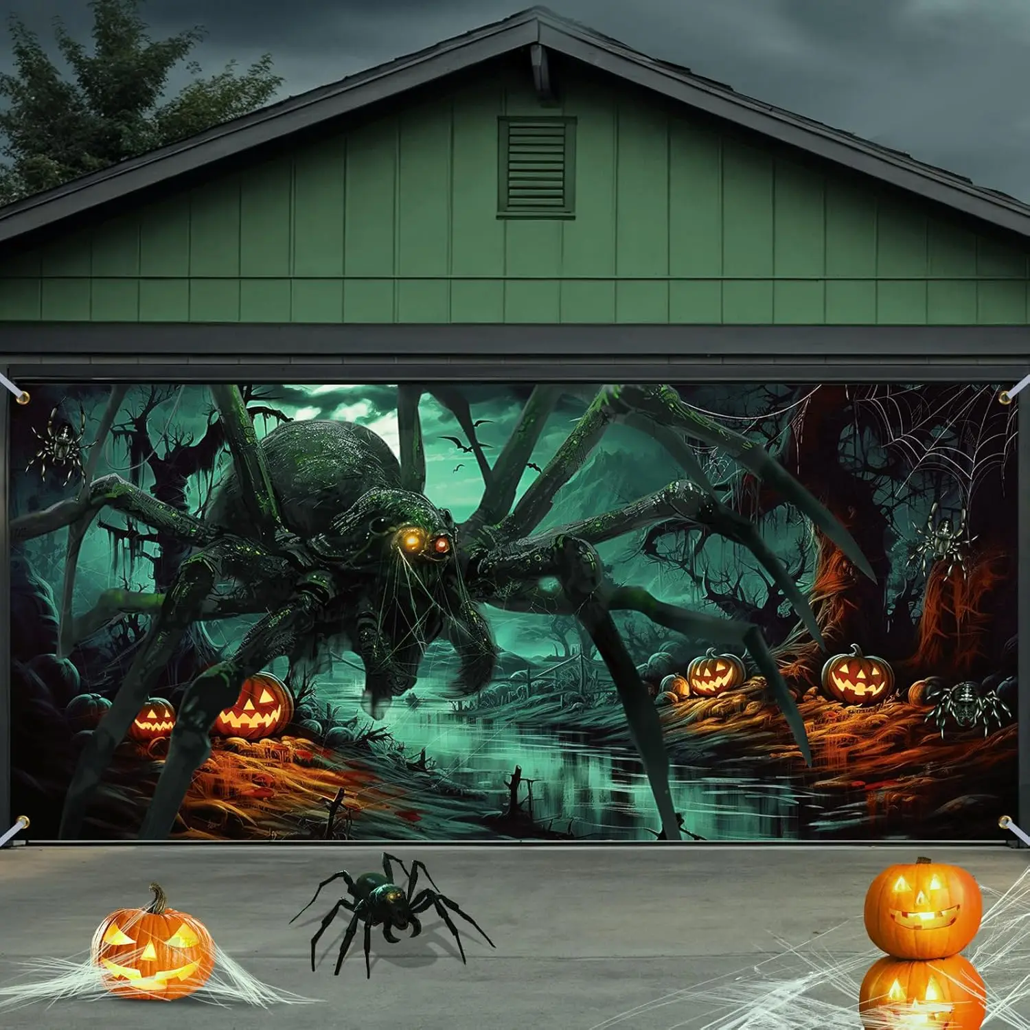 Halloween Garage Door Decorations Banner, Scary Giant Spider Garage ...
